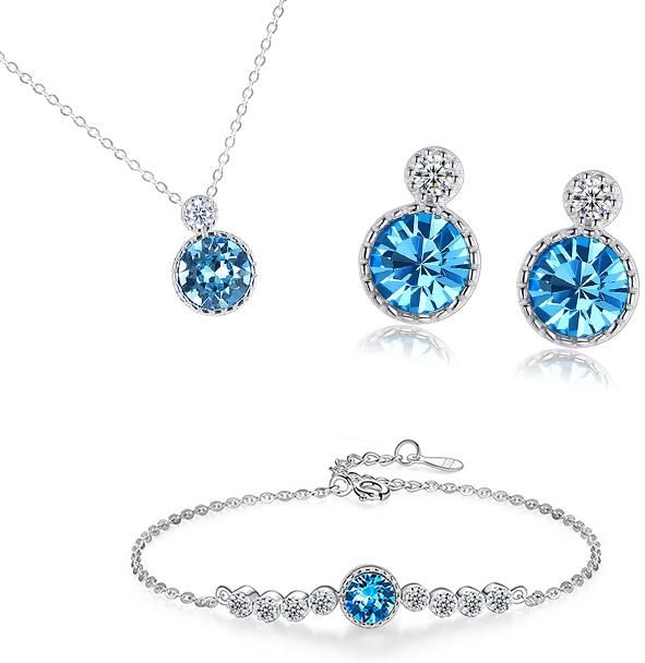 Yila KOMPLET SREBRNEJ BIŻUTERII Z NIEBIESKIM KRYSZTAŁEM - Ceny i opinie ...