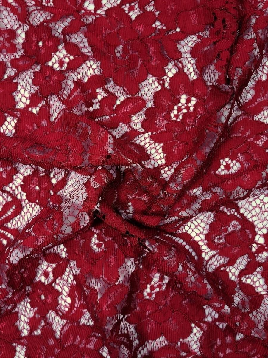 Yardtkaniny Koronka Gipiura Elastyczna Bordowy Kwiat Na Metry ...