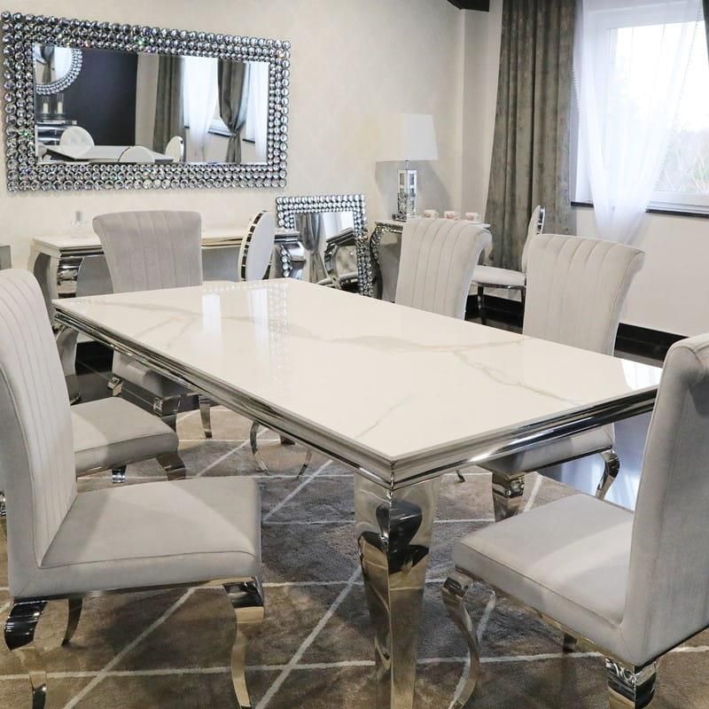 BellaCasa Stół glamour Ludwik 200x100 blat spiek kwarcowy Naturali ...