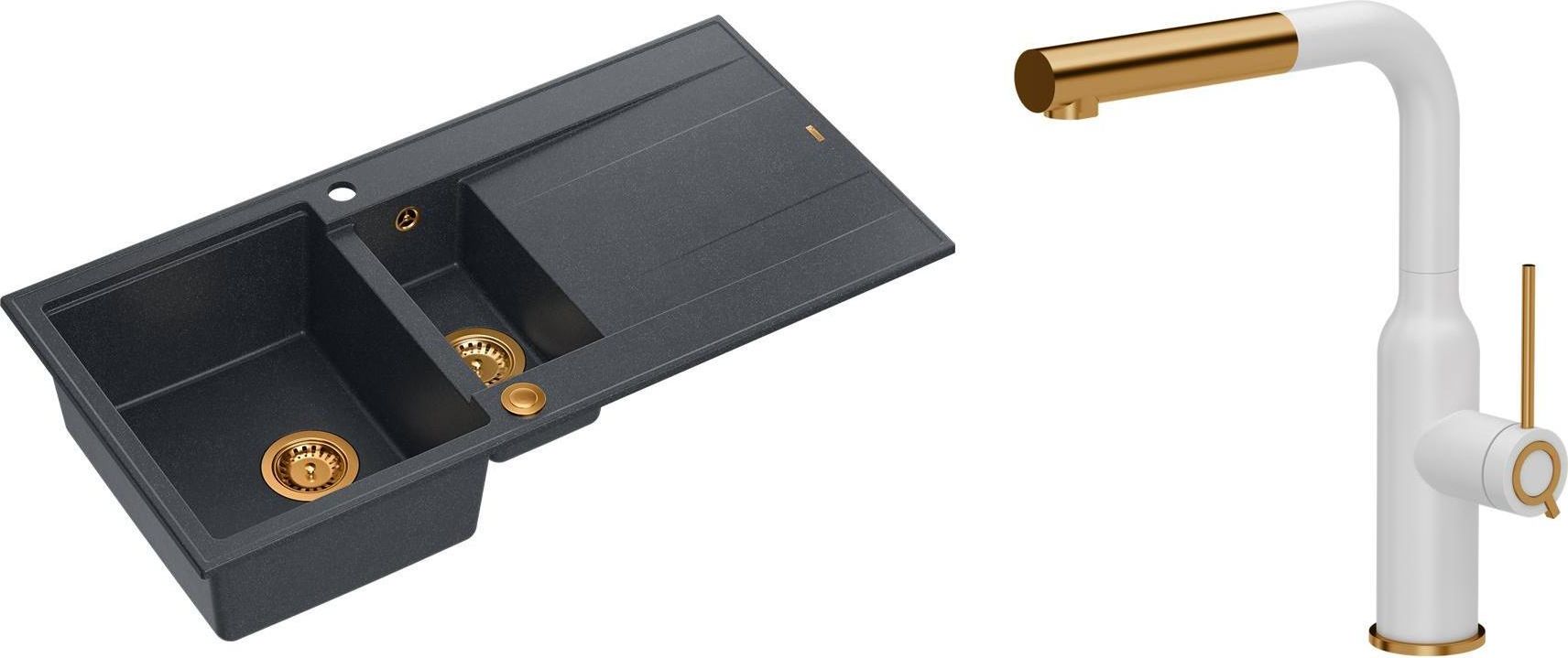 Zlewozmywak z baterią Quadron Evan 156 Black Diamond/Miedź + Bateria ...