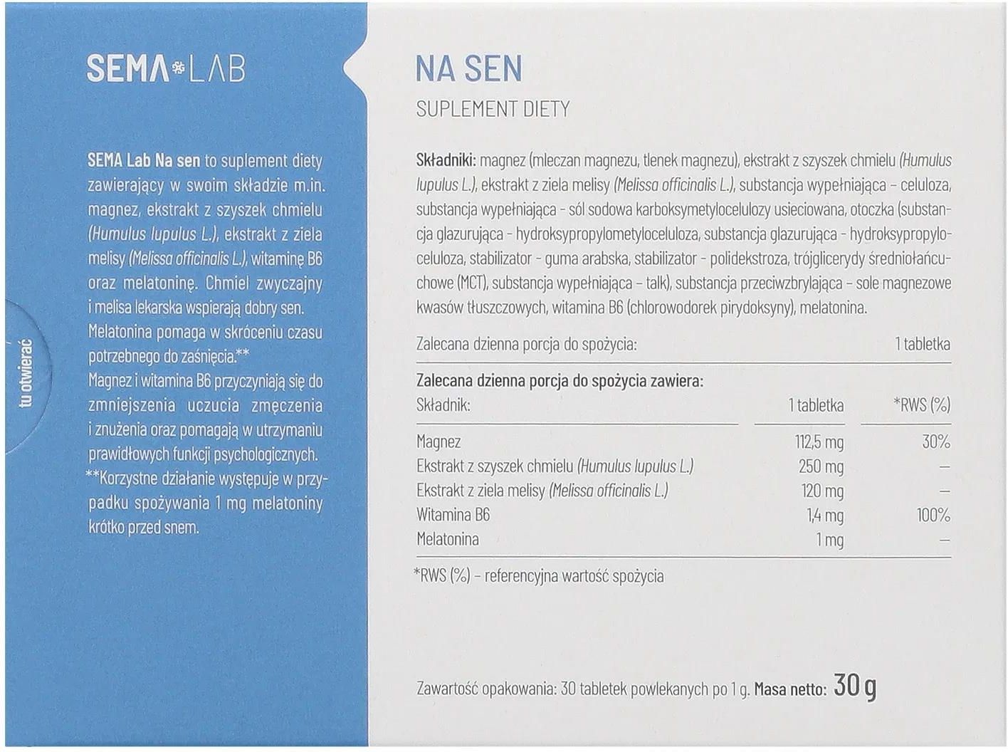 Tabletki SEMA Lab Na Sen 3 x 30szt. powlekanych - Opinie i ceny na Ceneo.pl