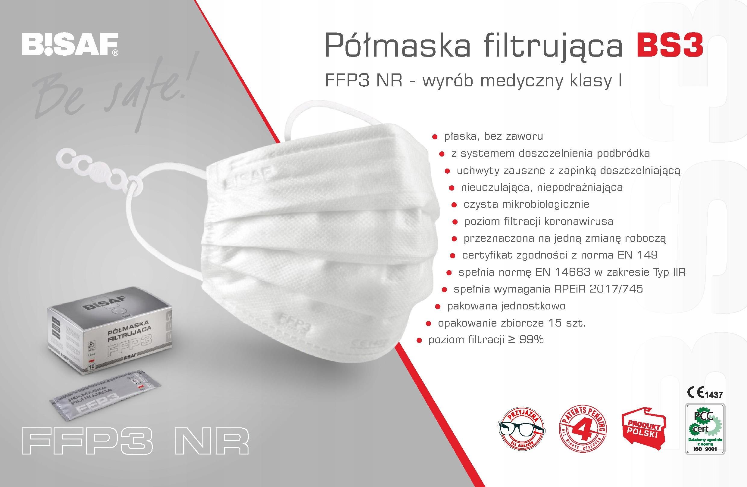 Bisaf Maska Maseczka Bs3 Ffp3 Kolor Biały 15szt. - Ceny i opinie - Ceneo.pl