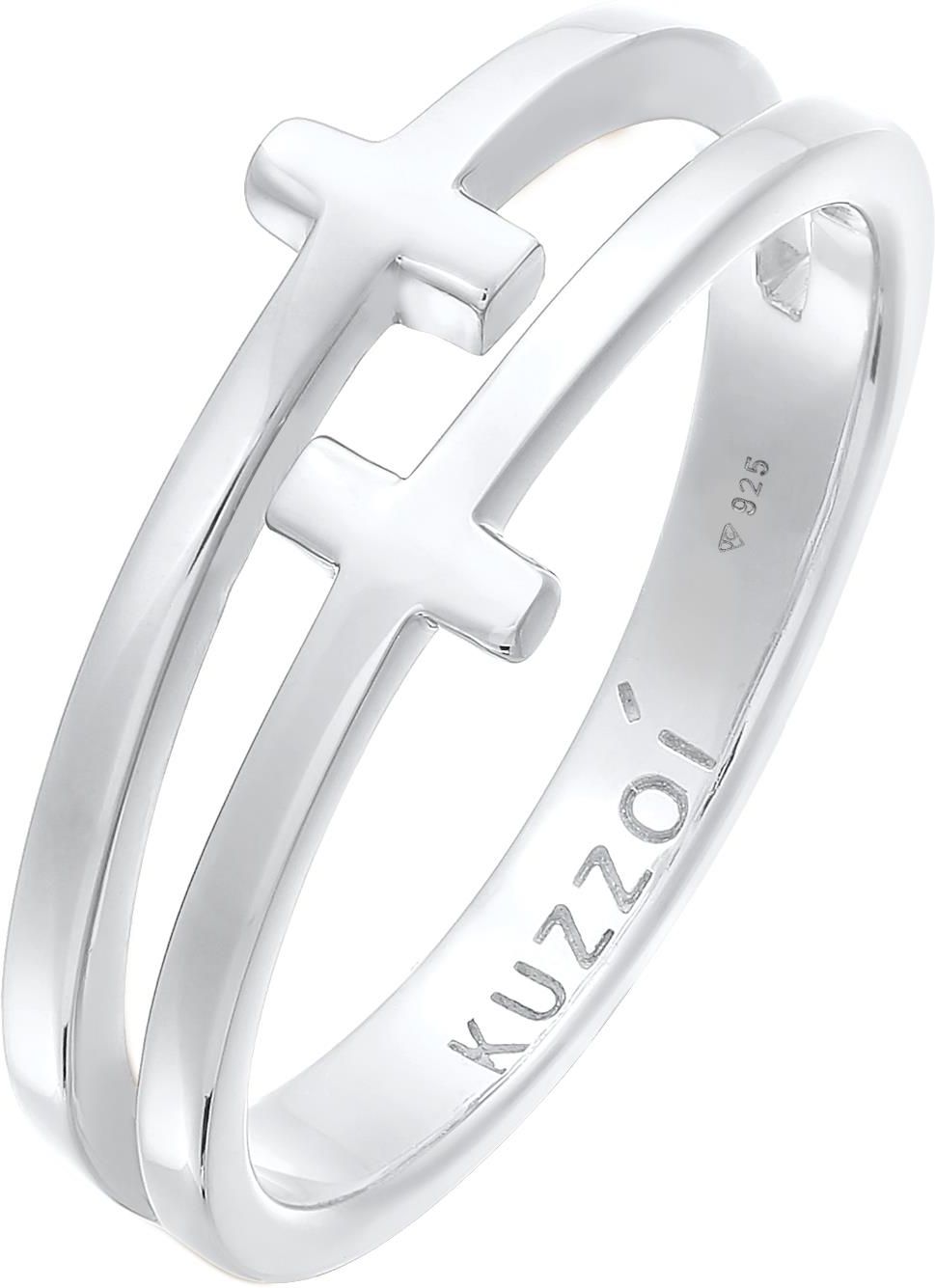 Kuzzoi KUZZOI Pierścień Męski krzyż podwójny nowoczesny w srebrze próby ...