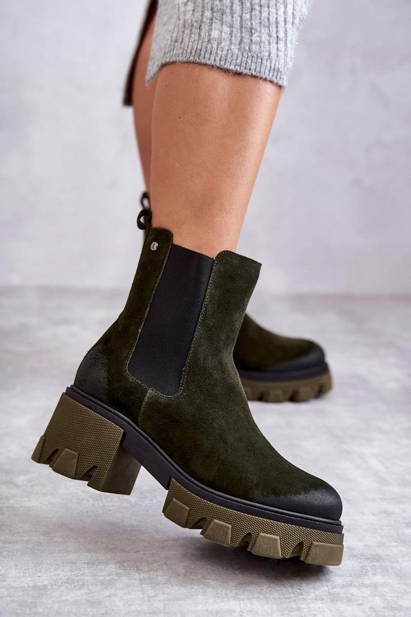 Zamszowe Damskie Botki Na Platformie Khaki Hilde - Ceny i opinie - Ceneo.pl