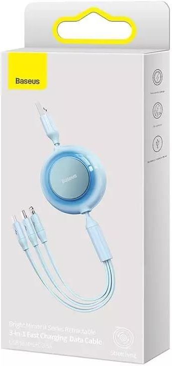 Kabel USB 3w1 Baseus Bright Mirror 2, micro USB / Lightning / USB-C, płaski, 3.5A, 1.1m ...
