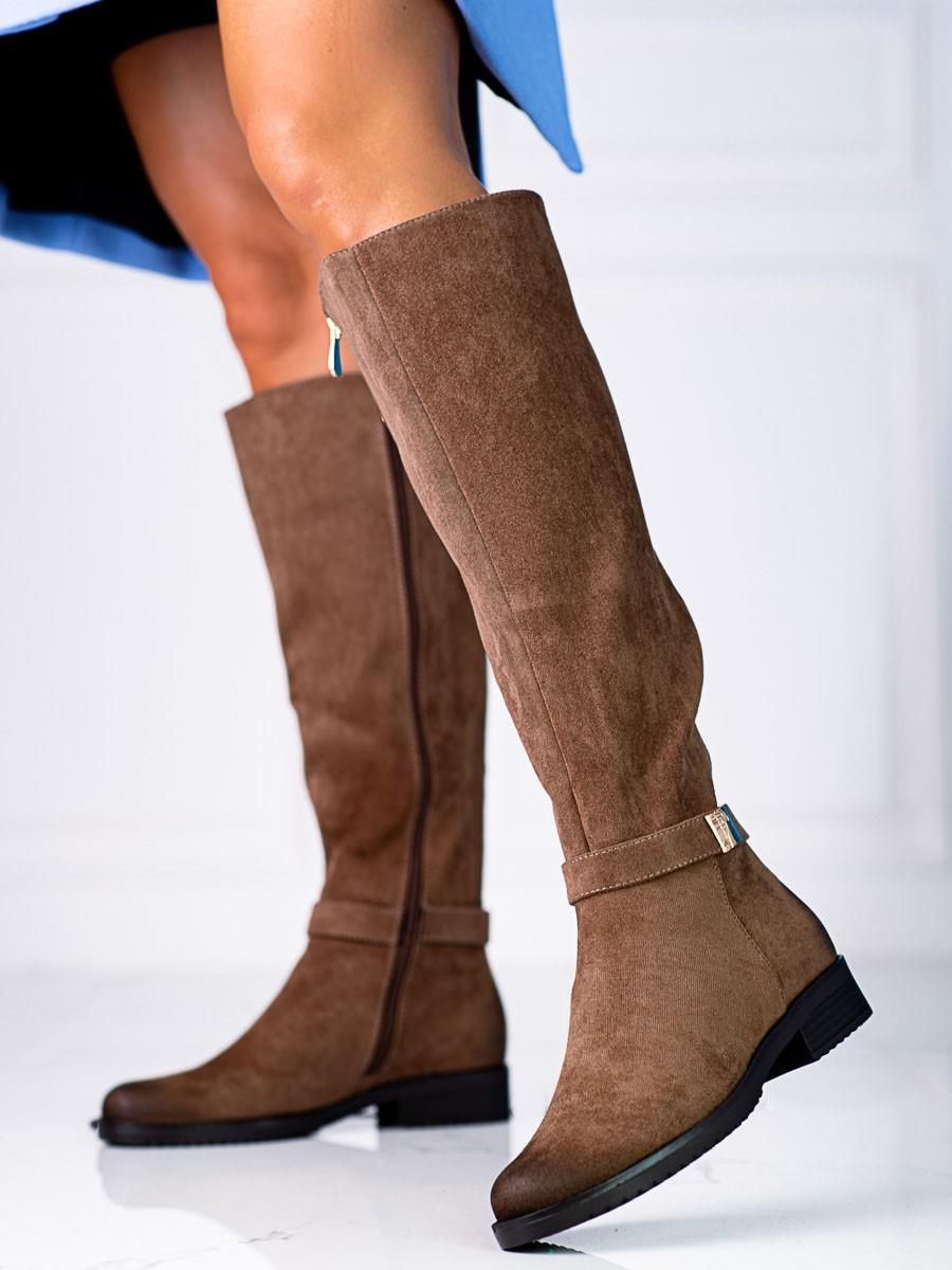 Wygodne kozaki damskie Vinceza z zamszu ekologicznego brązowe - Ceny i ...