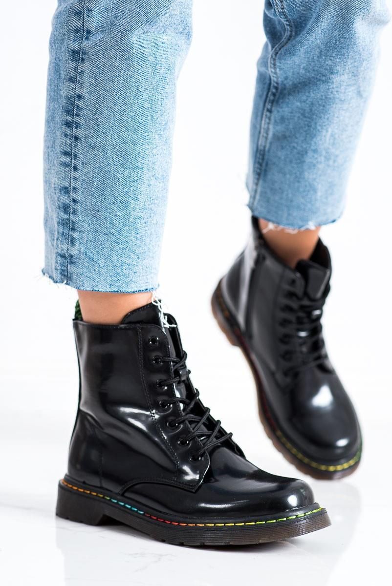 Workery damskie Shelovet czarne z kolorową nitką - Ceny i opinie - Ceneo.pl