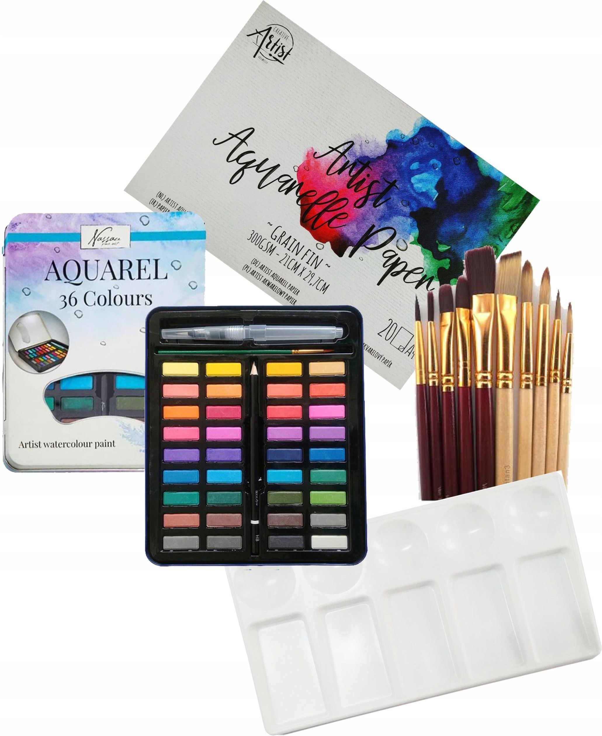 Farby Akwarelowe Blok Akwareli Pędzle Paletka 12753650604 - Ceny i ...