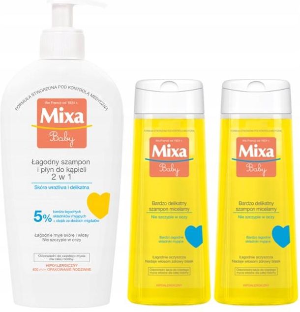 Mixa Baby Bardzo delikatny szampon micelarny 2x250ml + Łagodny Szampon ...