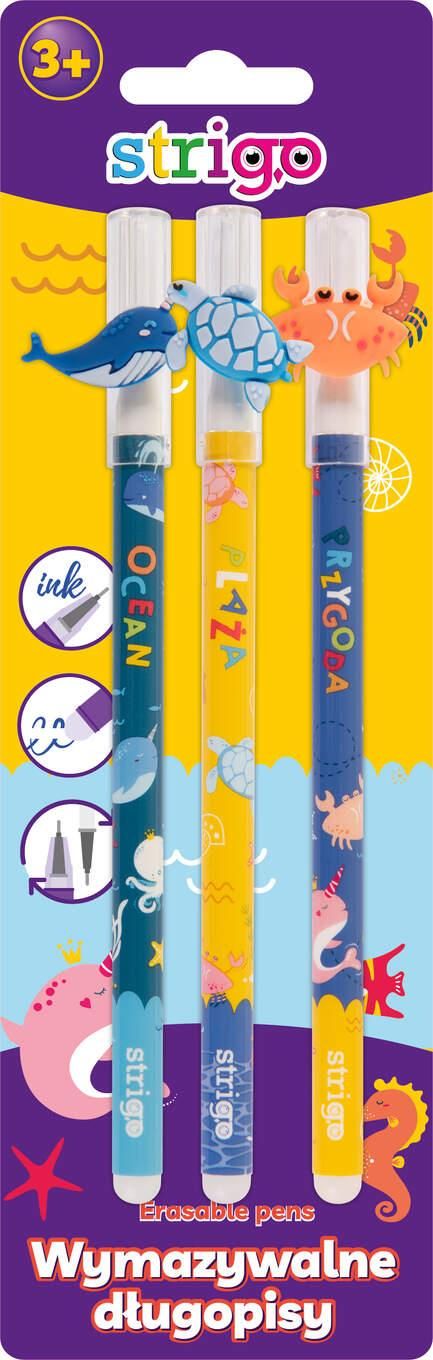 Wymazywalny długopis STRIGO ze skuwką z serii Animals, zestaw 3 szt ...