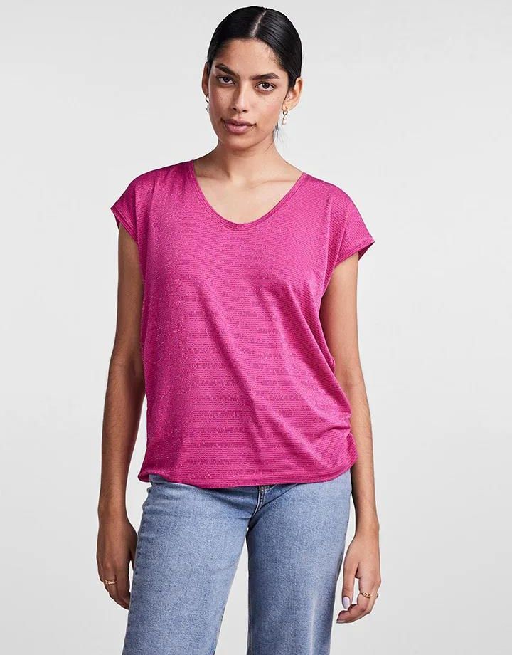 Pieces Koszulka Billo w kolorze różowym ze wzorem - Ceny i opinie ...