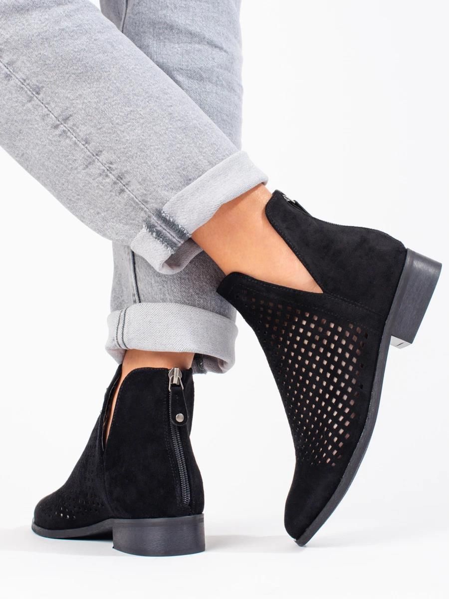 Damskie wiosenne botki ażurowe Potocki czarne zamszowe - Ceny i opinie ...