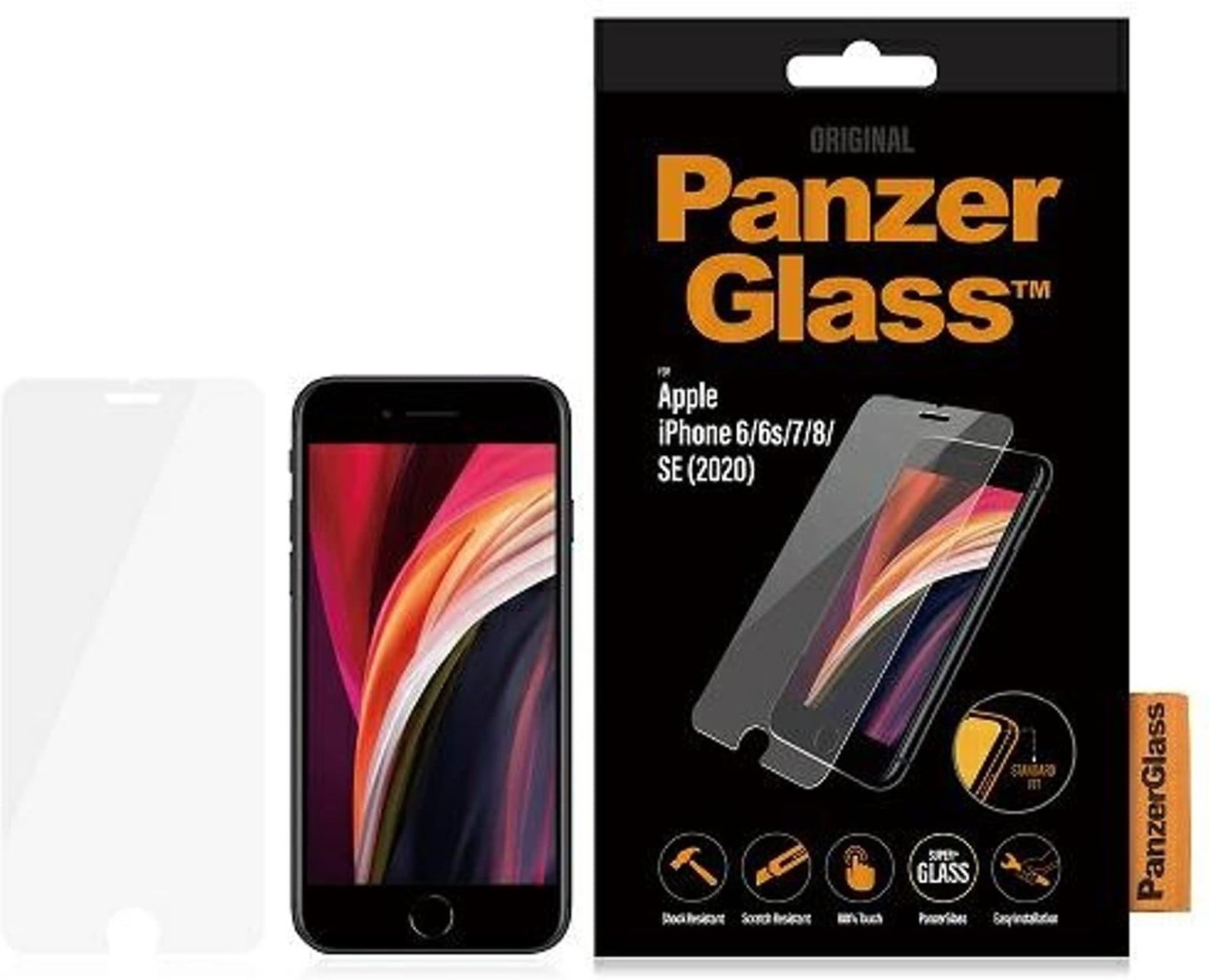 Panzerglass Screen Protector, Iphone 6/6S/7/8/Se (2020), Glass, Crystal Clear, Rounded Edges ...