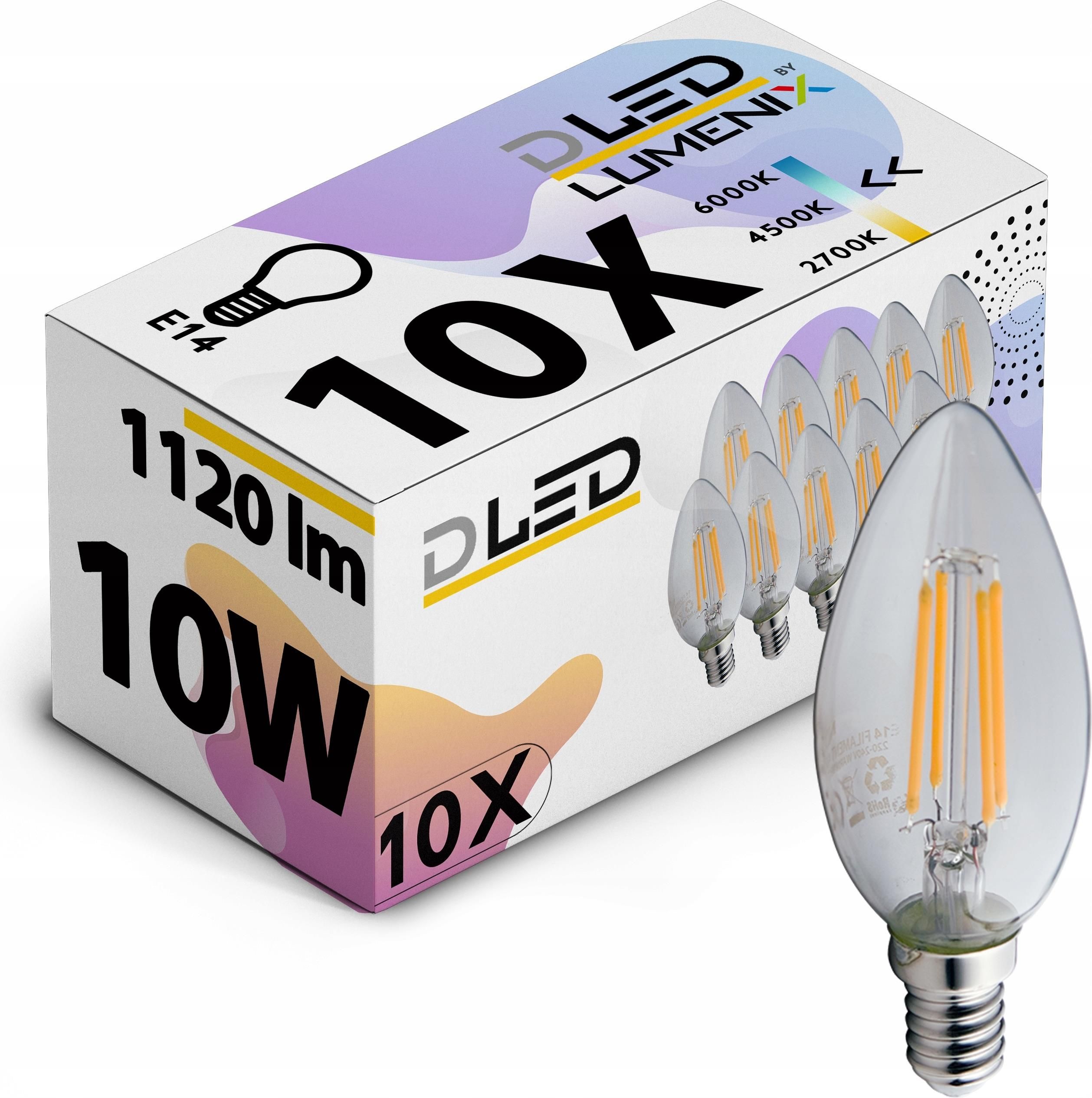 10x Żarówka E14 Led Filament 10W Neutralna Świeca (4810_10) - Opinie i ...