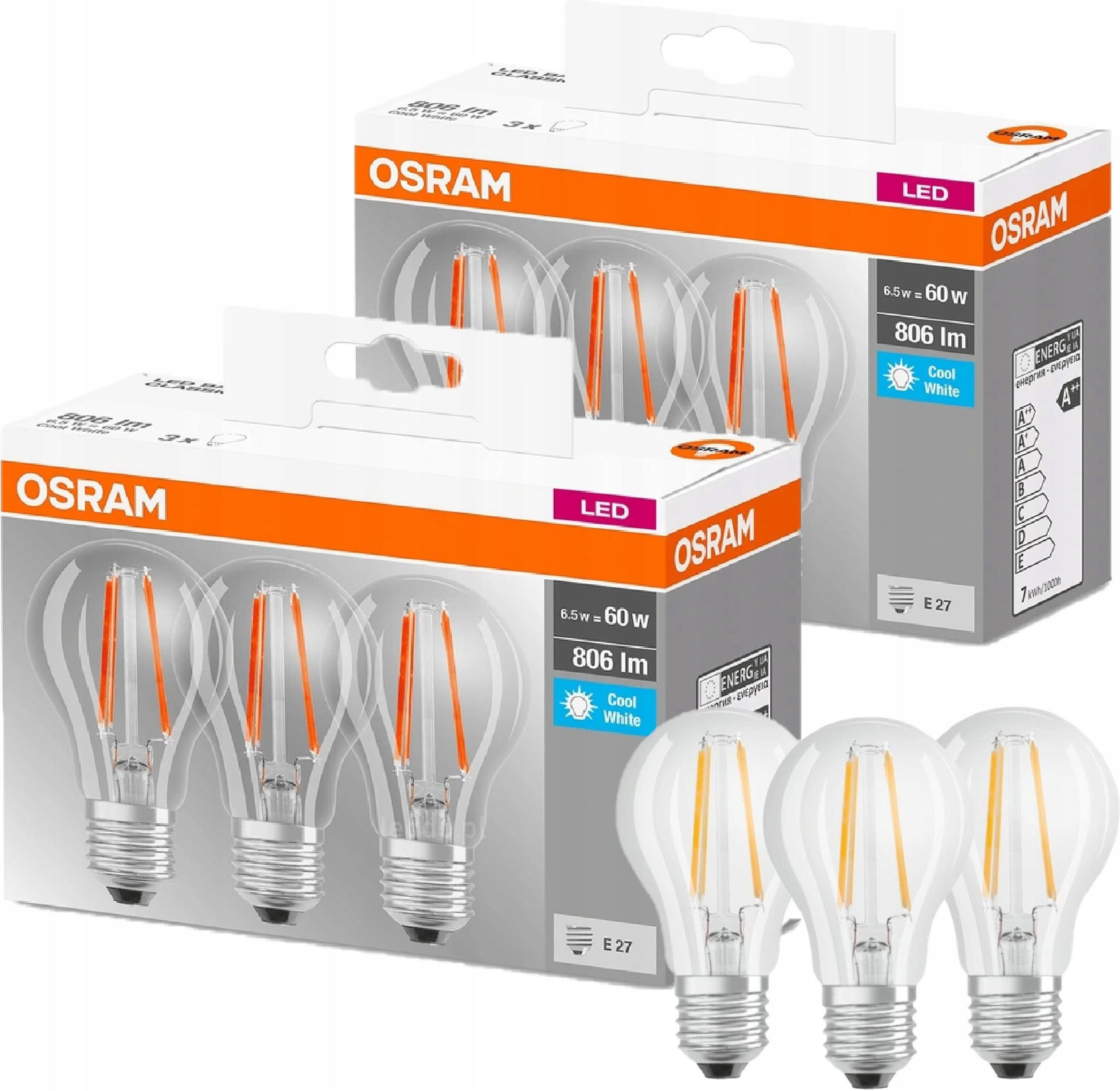 Osram żarówki Filament Led E27 6,5W60W 4000K X6 (4058075819535) - Opinie i atrakcyjne ceny na ...