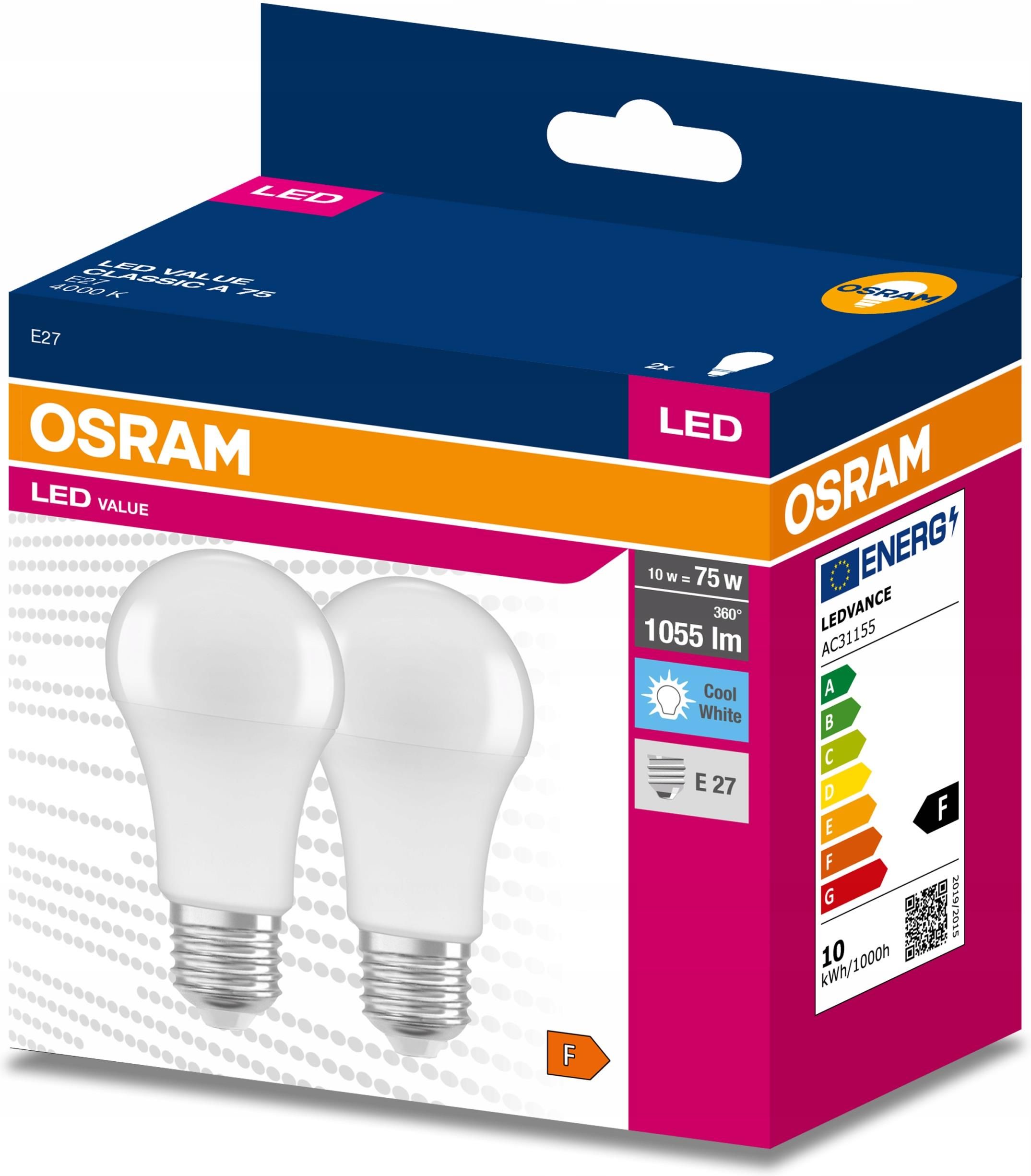 Osram 2x Żarówka Led E27 A60 10W 75W 1055lm 4000K (OSRVALU7427TRADYCYJNANEUTRALNABARWA) - Opinie ...