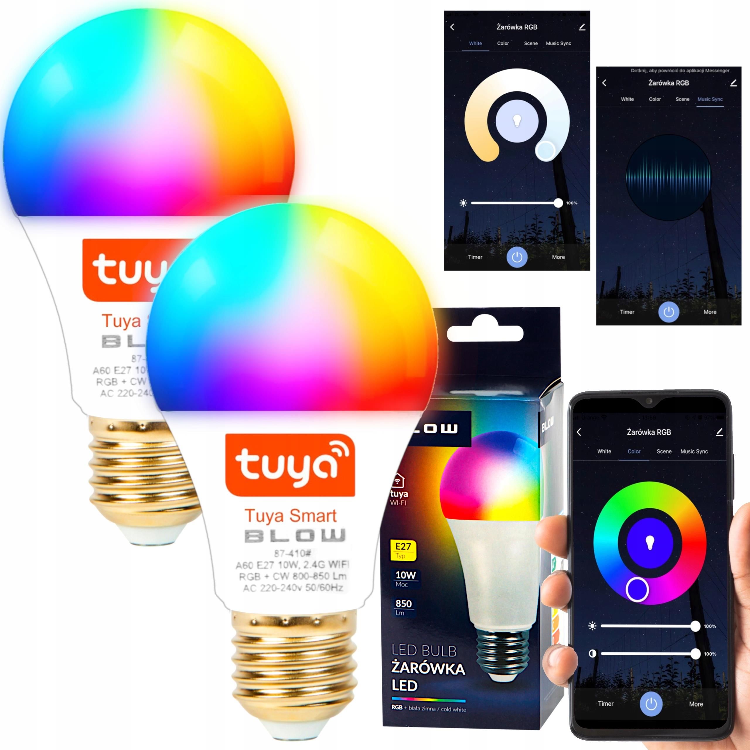 Blow 2x Żarówka Led E27 Tuya Wifi Rgb Smart Programator (87411 ...