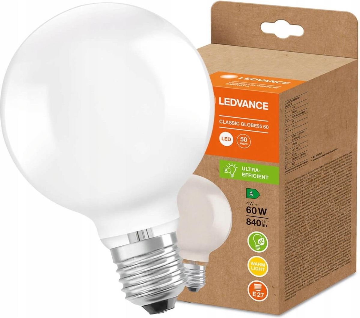 Ledvance Żarówka Led E27 G95 4w 60w 3000k 210lm W