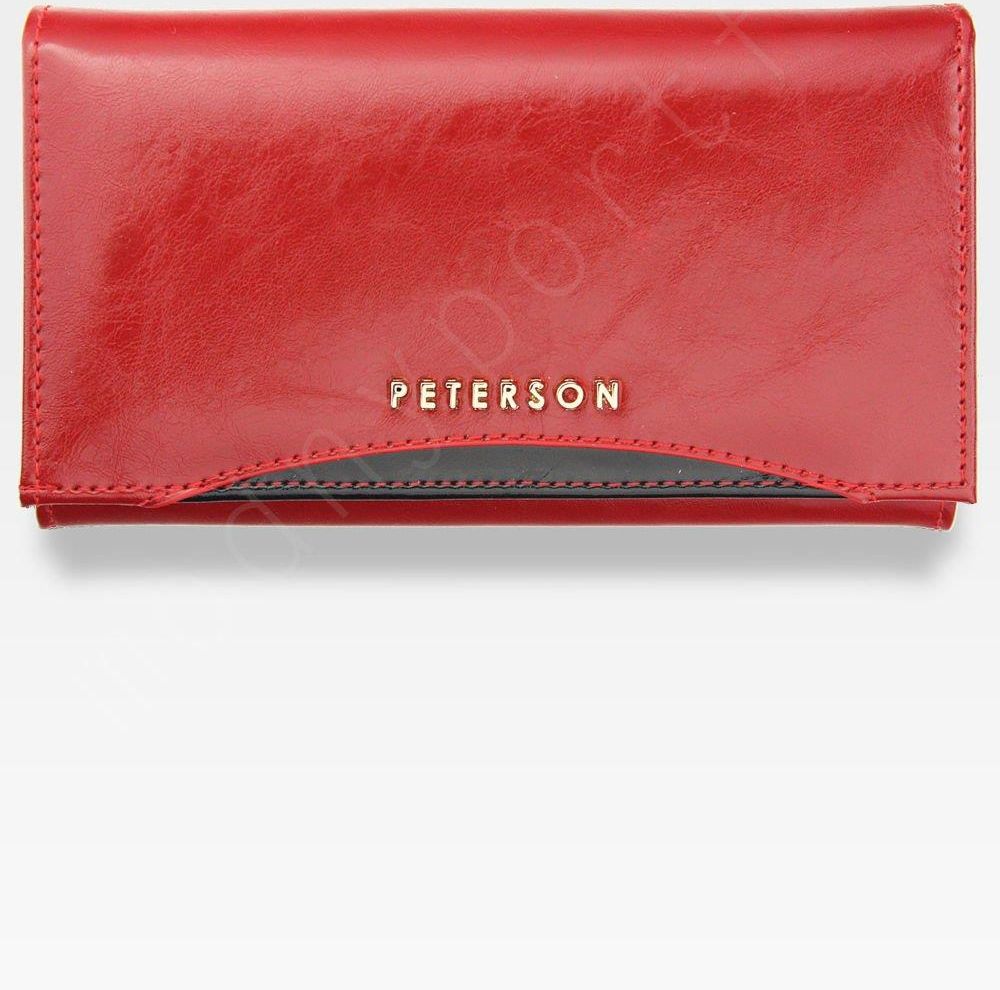 Portfel Damski Skórzany PETERSON 466 Średni Rozmiar Czerwony + Czarny ...