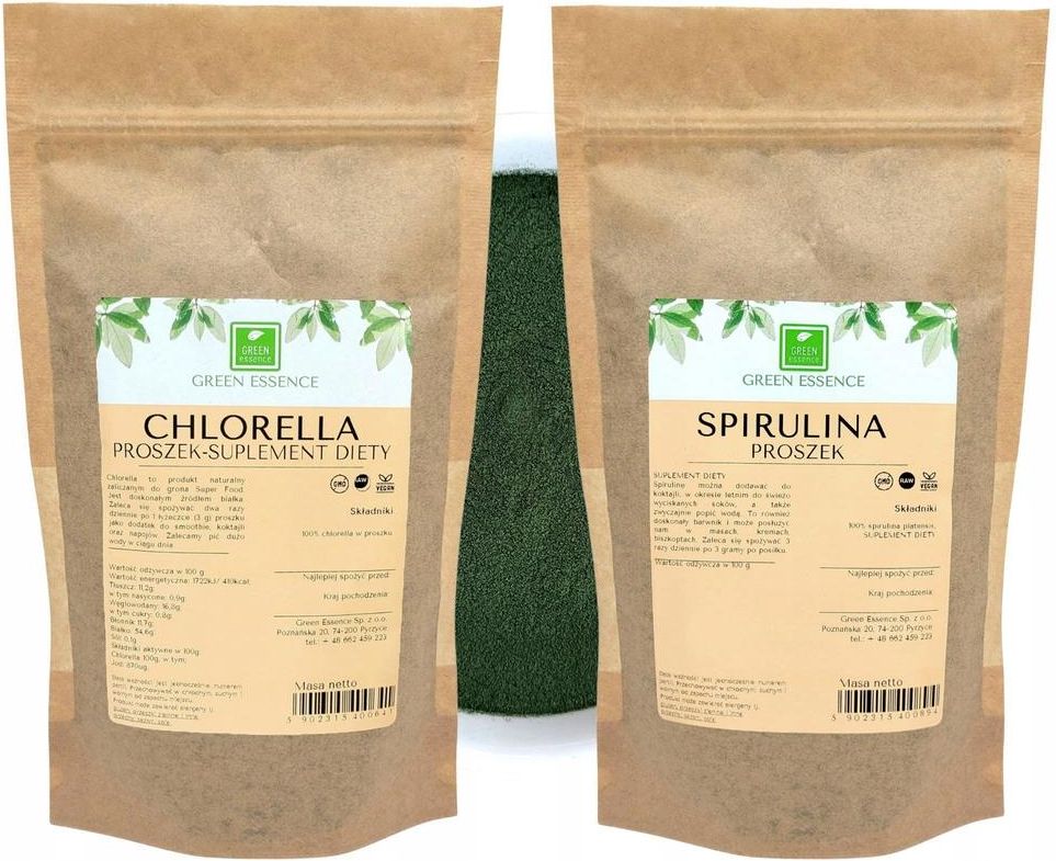 Green Essence Algi zestaw Chlorella i Spirulina 500g - Opinie i ceny na Ceneo.pl
