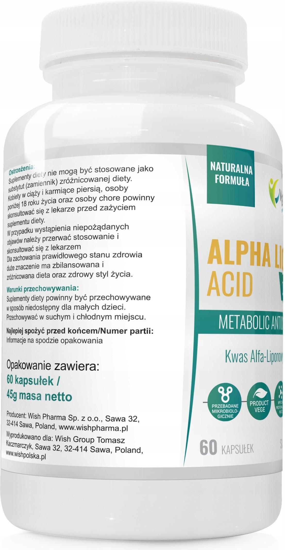 Wish Pharmaceutical Kwas Alfa Liponowy Ala 600mg 60kaps - Opinie i ceny na Ceneo.pl