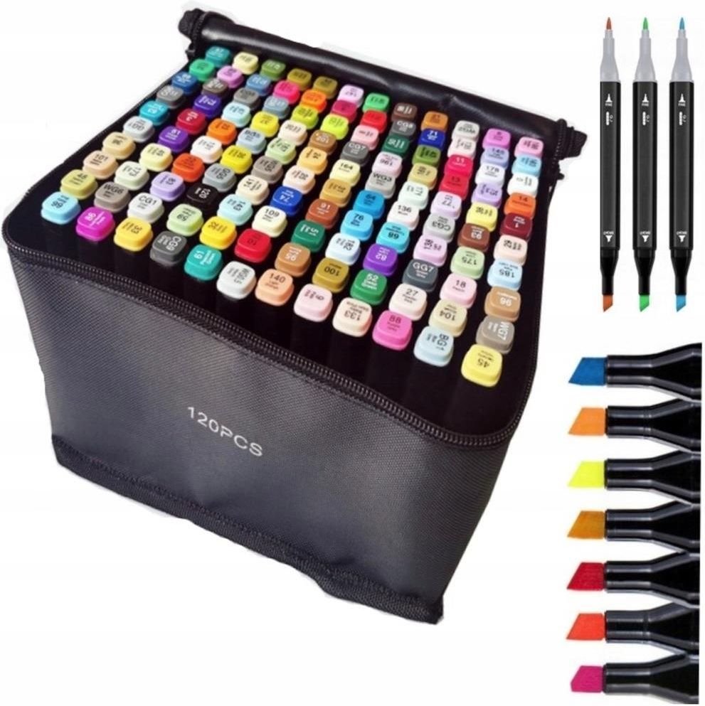 Markery Flamastry 120 sztuki DWUSTRONNE w torbie - Ceny i opinie - Ceneo.pl