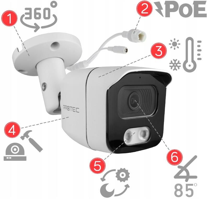 Zestaw do monitoringu Protec Cyfrowy Zestaw 2 Kamery Ip 8Mpix 4K Na Skrętkę 4Tb (PRNVR02T8POE4TB ...