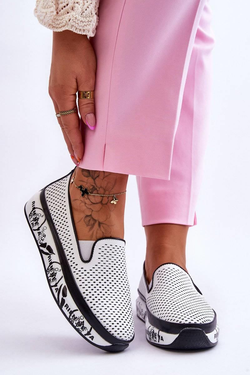 Damskie Ażurowe Skórzane Tenisówki Slip-On Białe Sorito - Ceny i opinie - Ceneo.pl