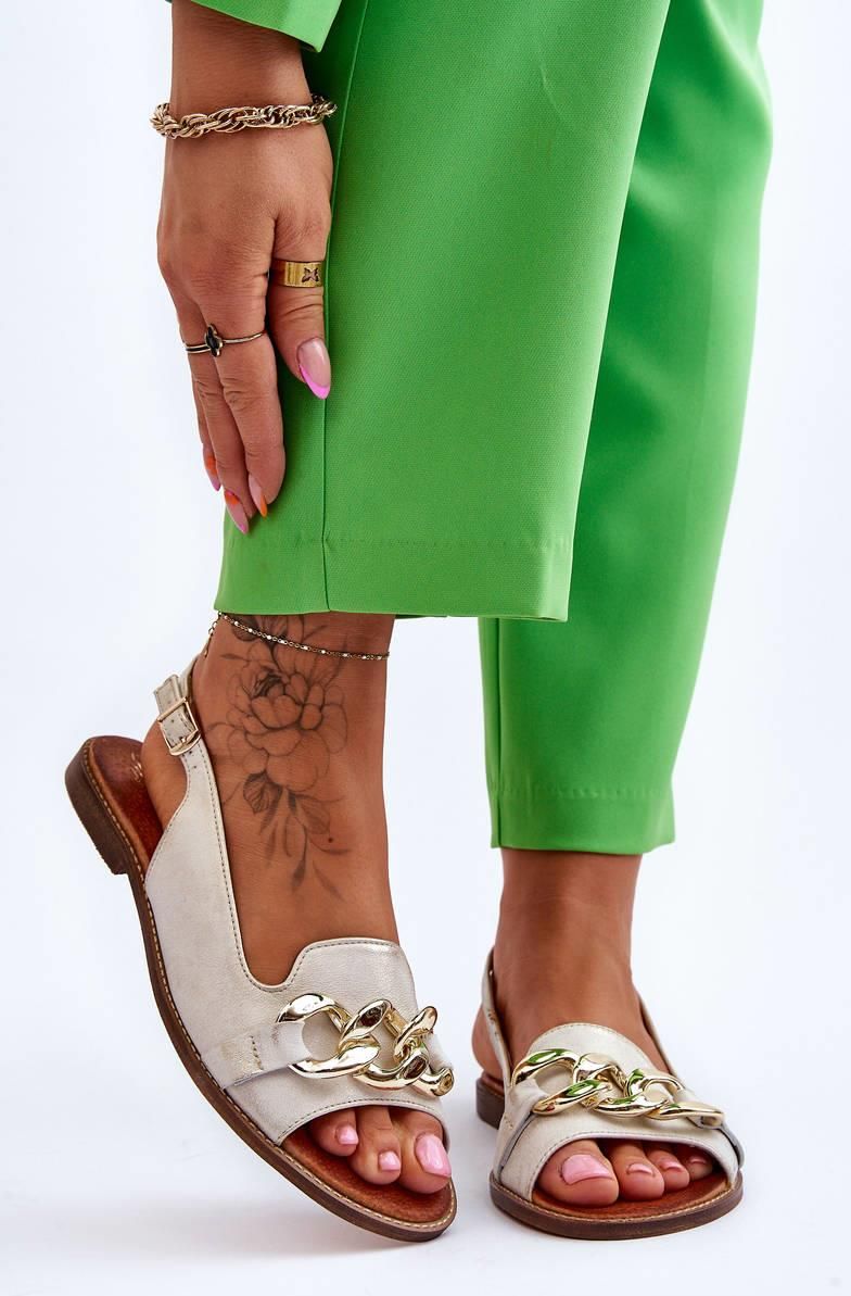 Skórzane Sandały Damskie Lewski Shoes 3230 Beżowo-Złote - Ceny i opinie ...