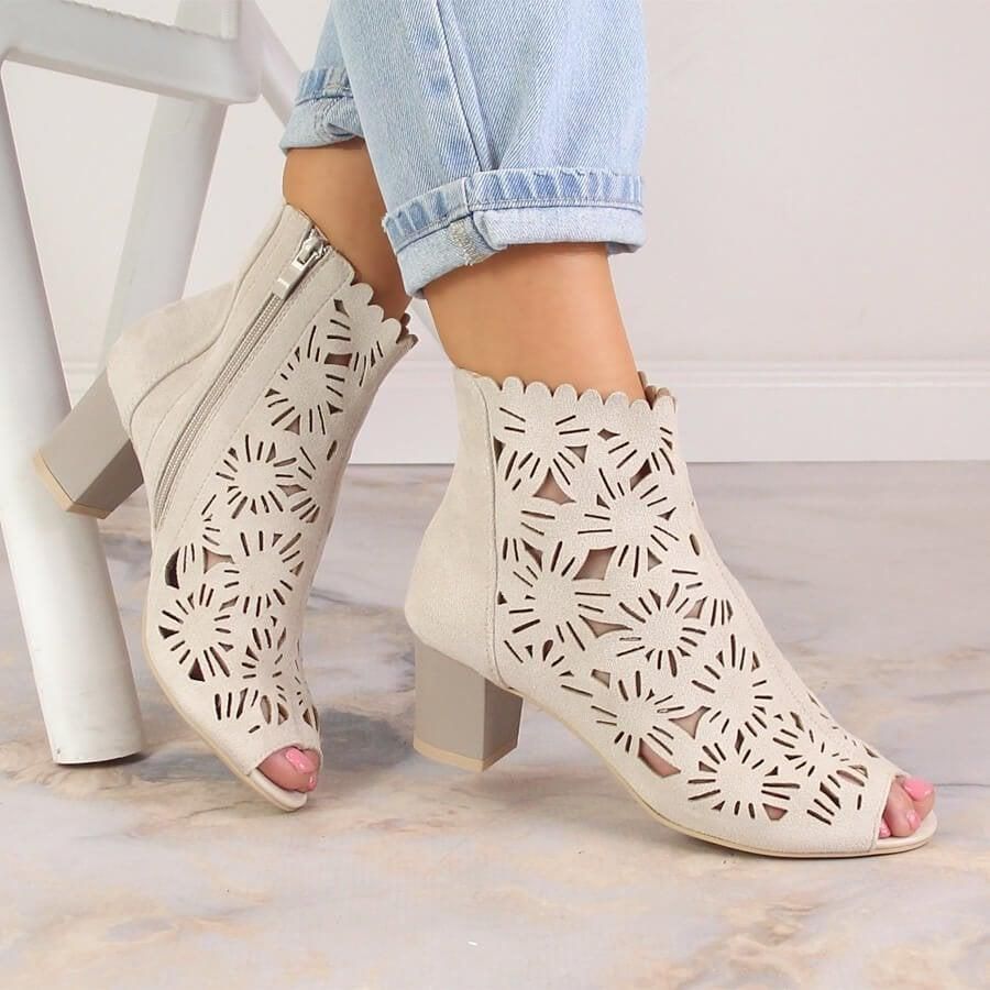 M. Daszyński Botki wiosenne damskie ażurowe peep toe beżowe M.Daszyński ...