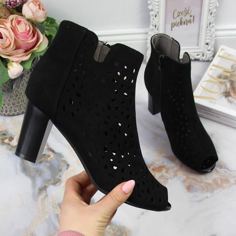 Jezzi Botki damskie na słupku ażurowe wiosenne czarne Jezzi ASA107-30 ...