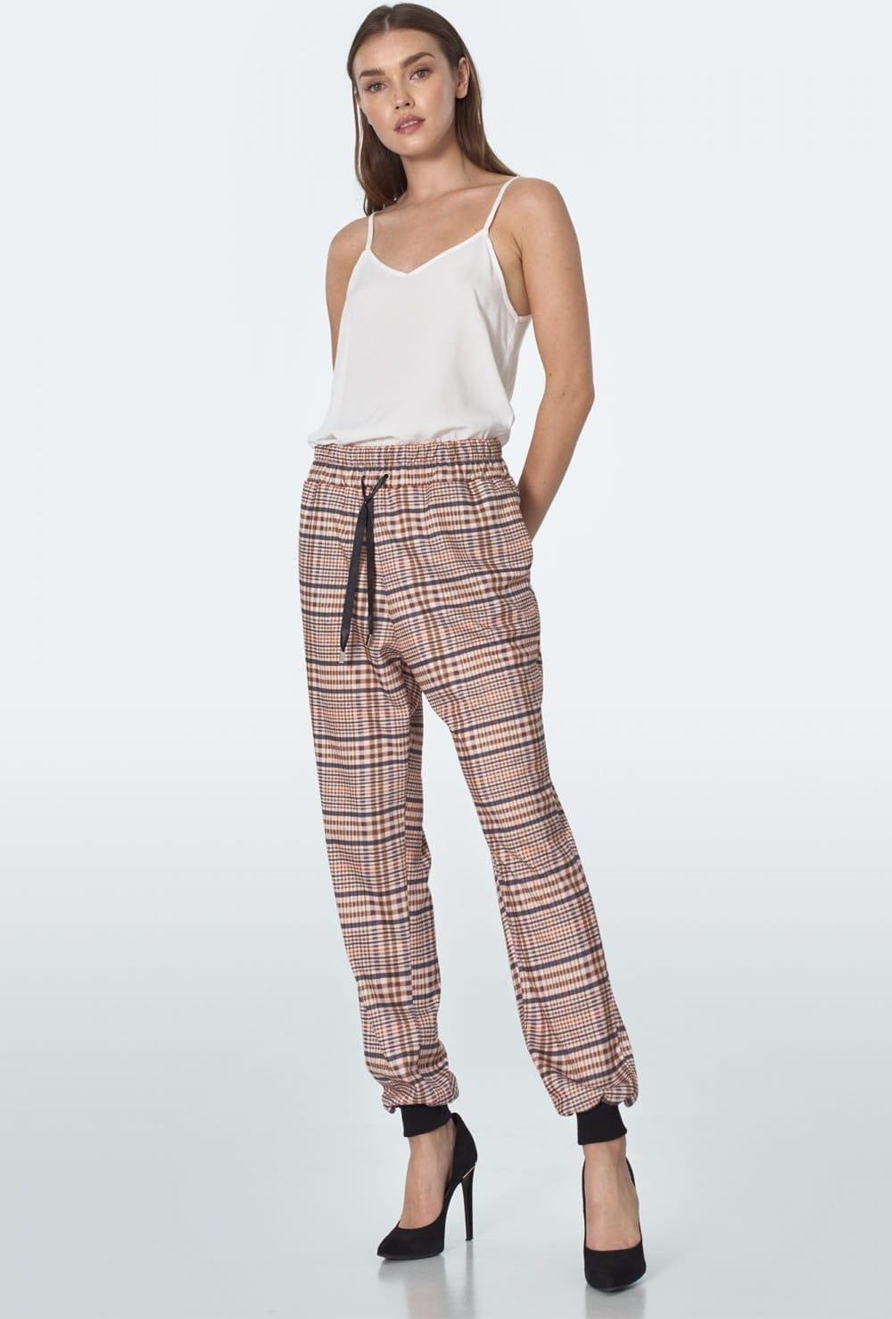 Spodnie Beżowe spodnie dresowe w kratę SD48 Beige/Krata - Nife - Ceny i opinie - Ceneo.pl