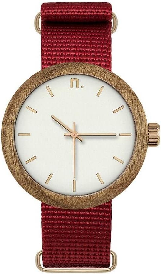 Neat Brand Elegancki z drewna z białą tarczą na czerwonym pasku ...