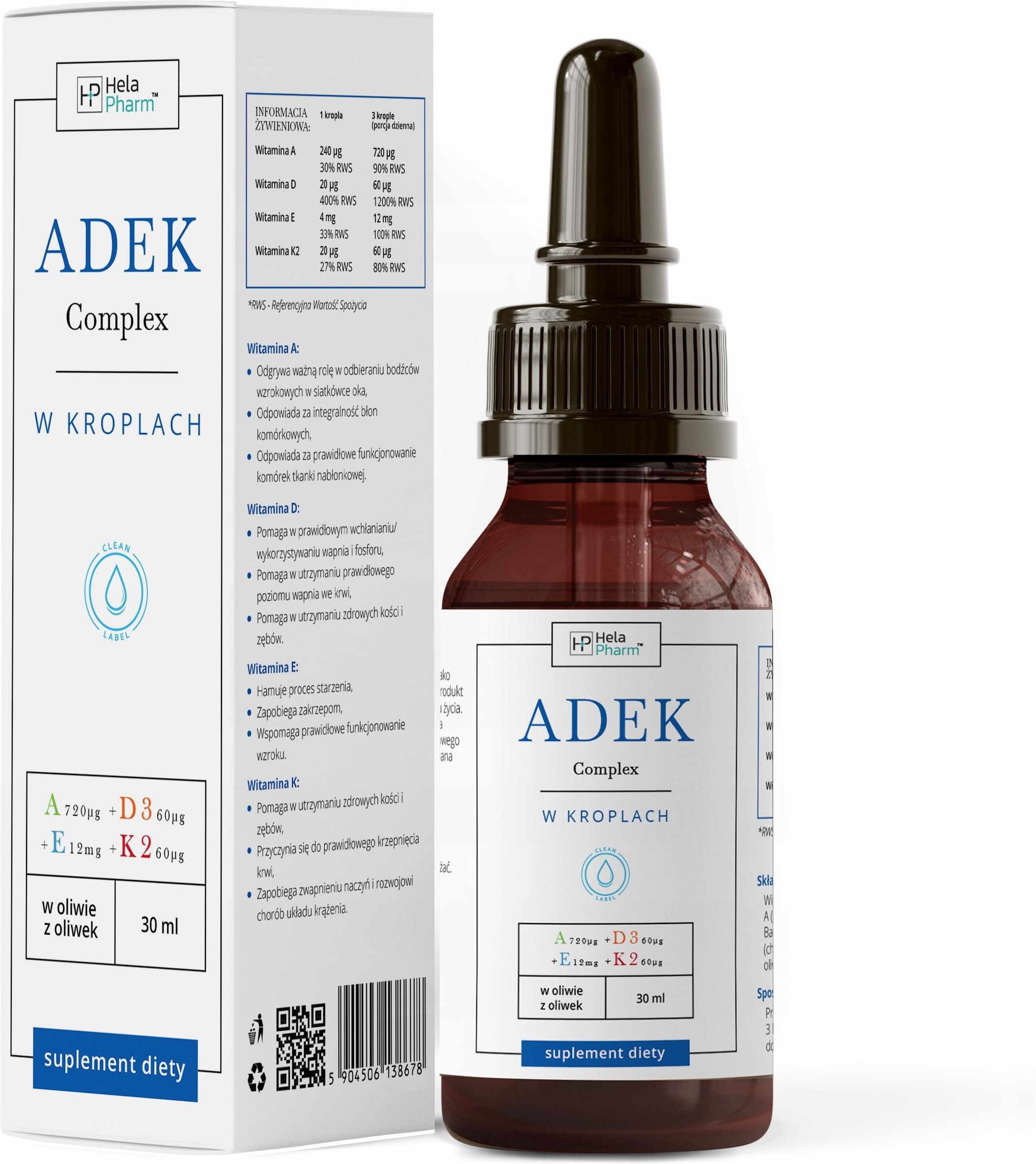 Hela Pharm Adek Complex A D3 E K2 Mk-7 30ml - Opinie i ceny na Ceneo.pl