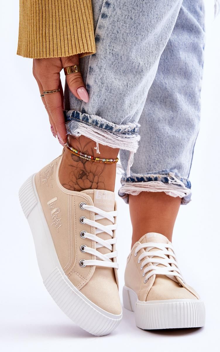 Wygodne Trampki Na Platformie Lee Cooper LCW-23-31-1808L Beżowe rozmiar ...