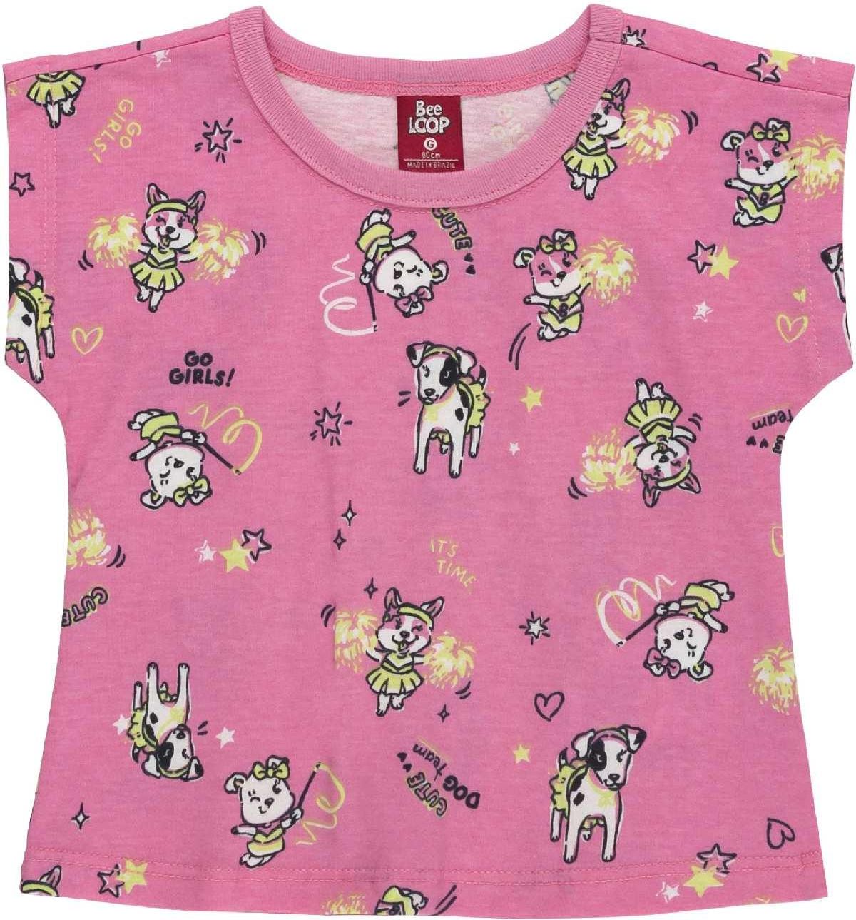 Komplet dziewczęcy, bluzka z krótkim rękawem i krótkie spodenki, różowy ...