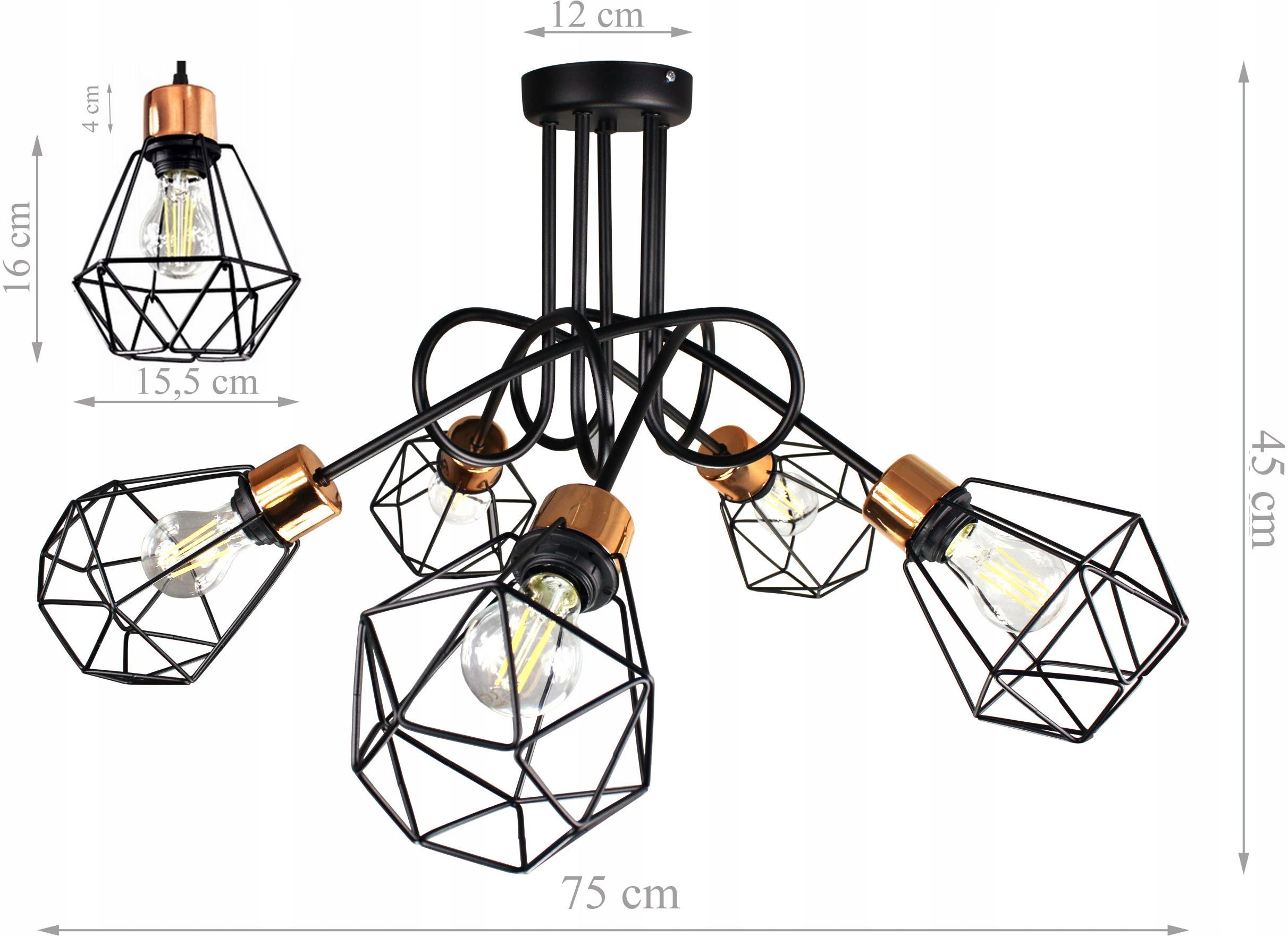 Żyrandol Lampa Sufitowa Edison Druciak Czarna Led ...