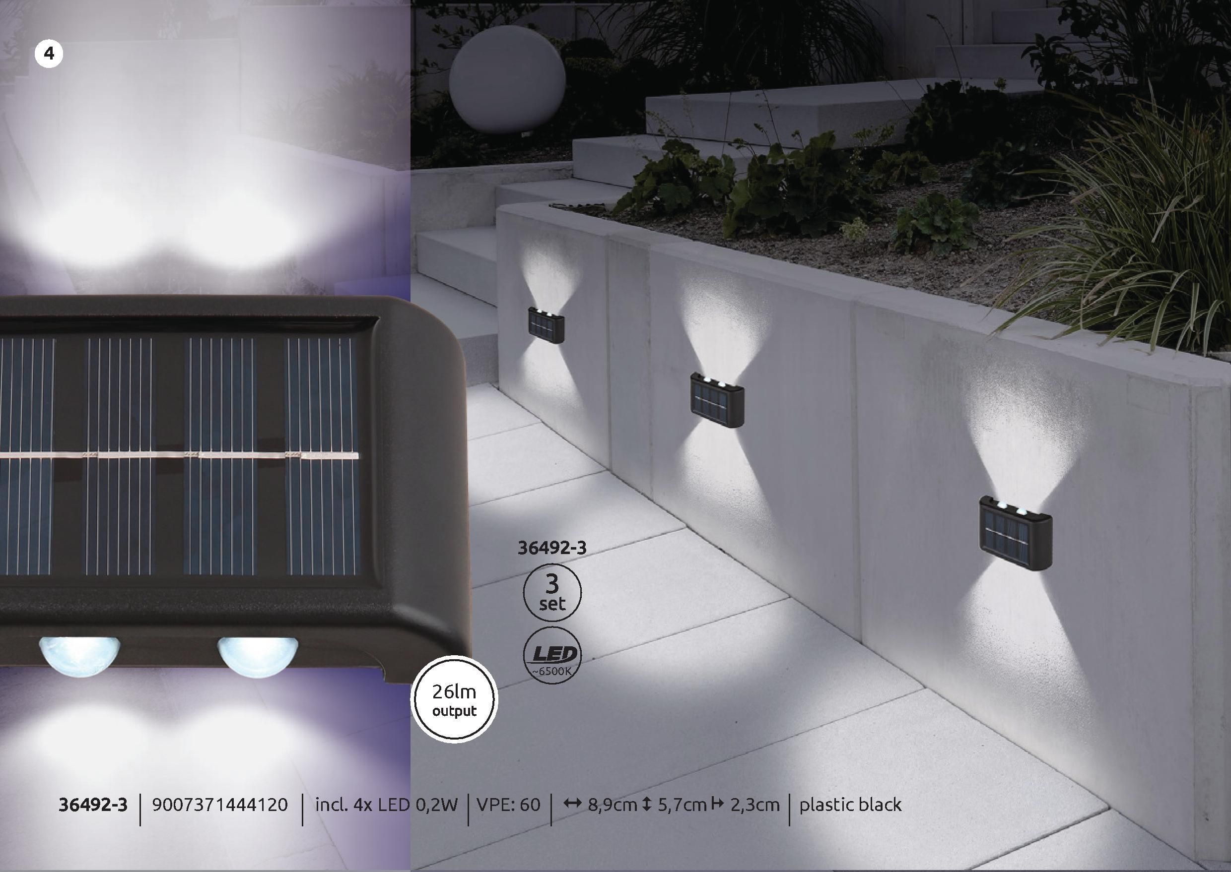 Ogrodowy Kinkiet Solar 36492-3 Globo Led 0,8W 6500K Z Wyłącznikiem Ip44 ...