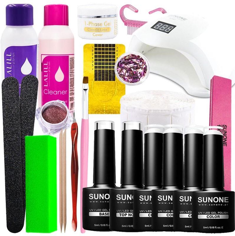 Sunone Zestaw Do Manicure 4X Lakier + Akcesoria Lampa Sun5 48W Biała ...