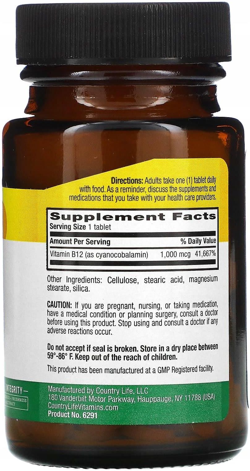 Lek na układ nerwowy Country Life Vitamin B12 1000 Mcg 60Tabl - Opinie ...