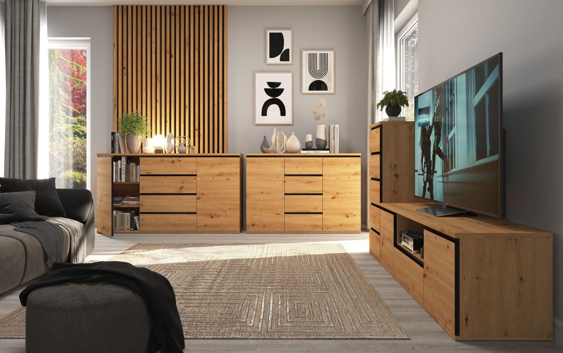 Extom Meble Komoda Naxos K04 5S Dąb Artisan Czarny Mat 100382883 ...