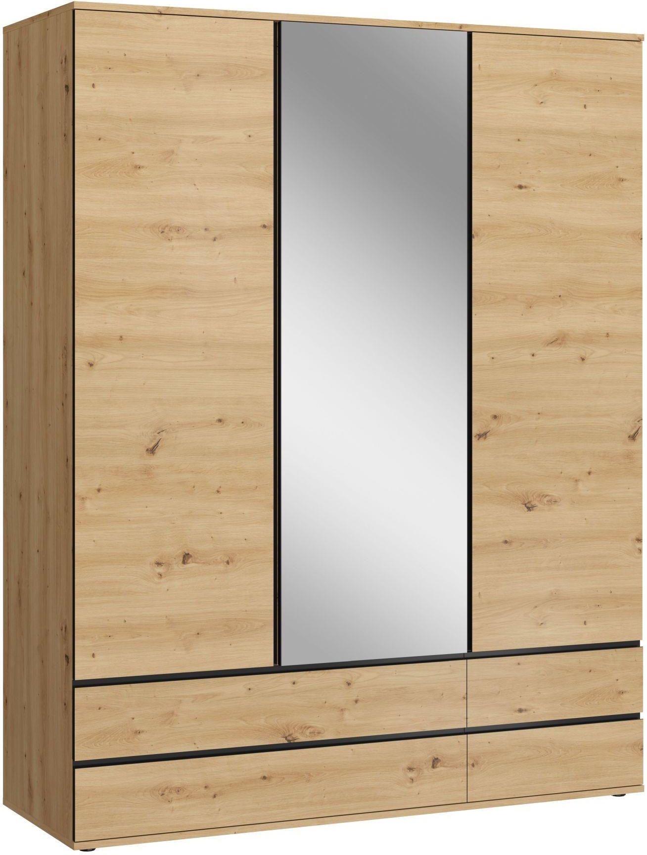 Extom Meble Szafa Naxos 3D4S Dąb Artisan Czarny Mat Z Lustrem 100382889 ...