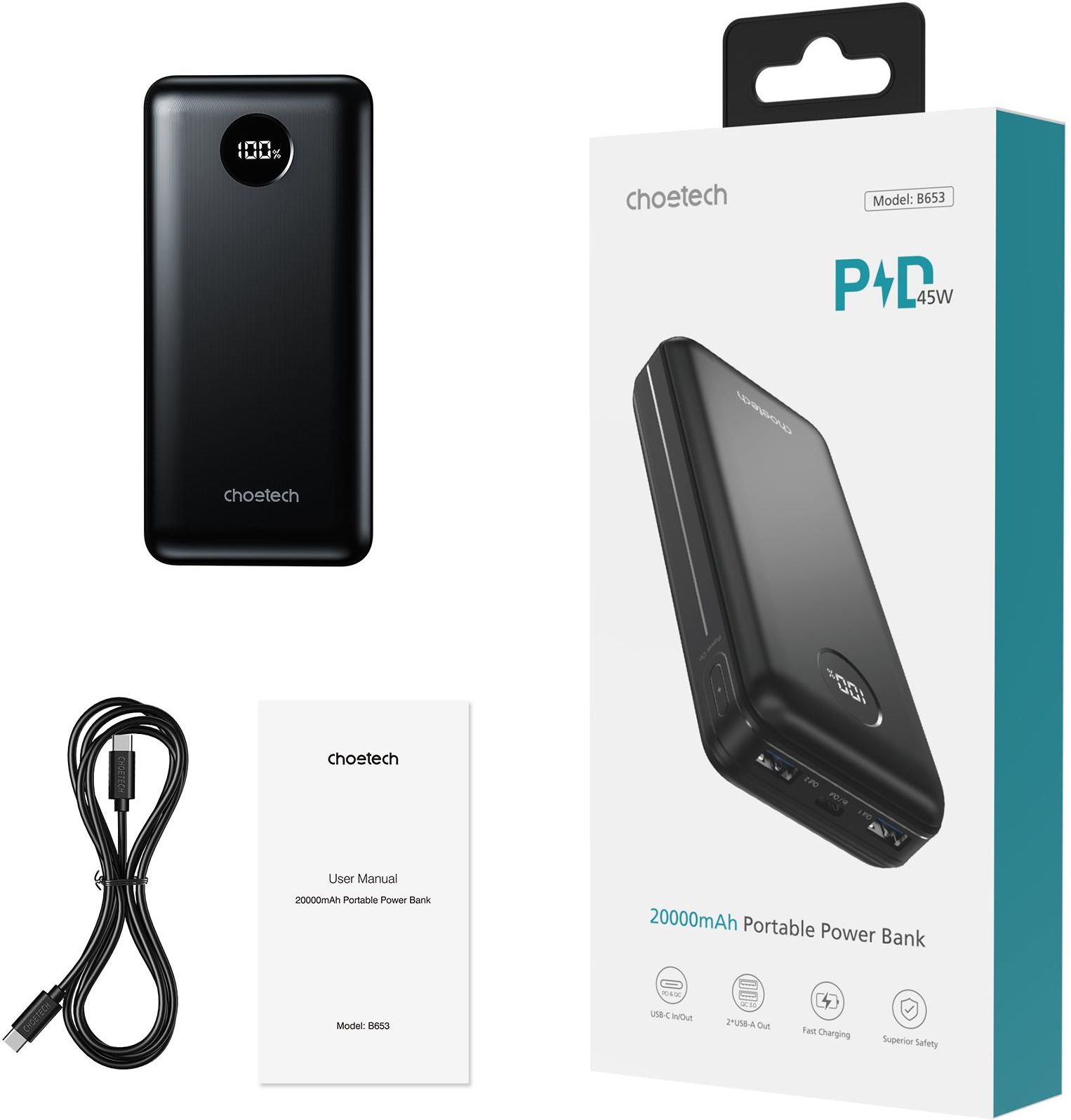 Powerbank Choetech powerbank PD 45W 20000mAh czarny (B653) - Opinie i ...