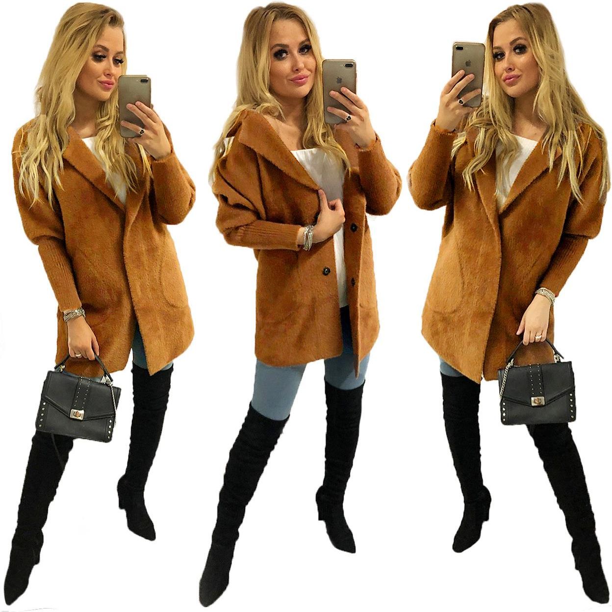 BARDZO MIĘKKI PŁASZCZ Z ALPAKI OWERSIZE RUDY BRĄZ - Ceny i opinie ...