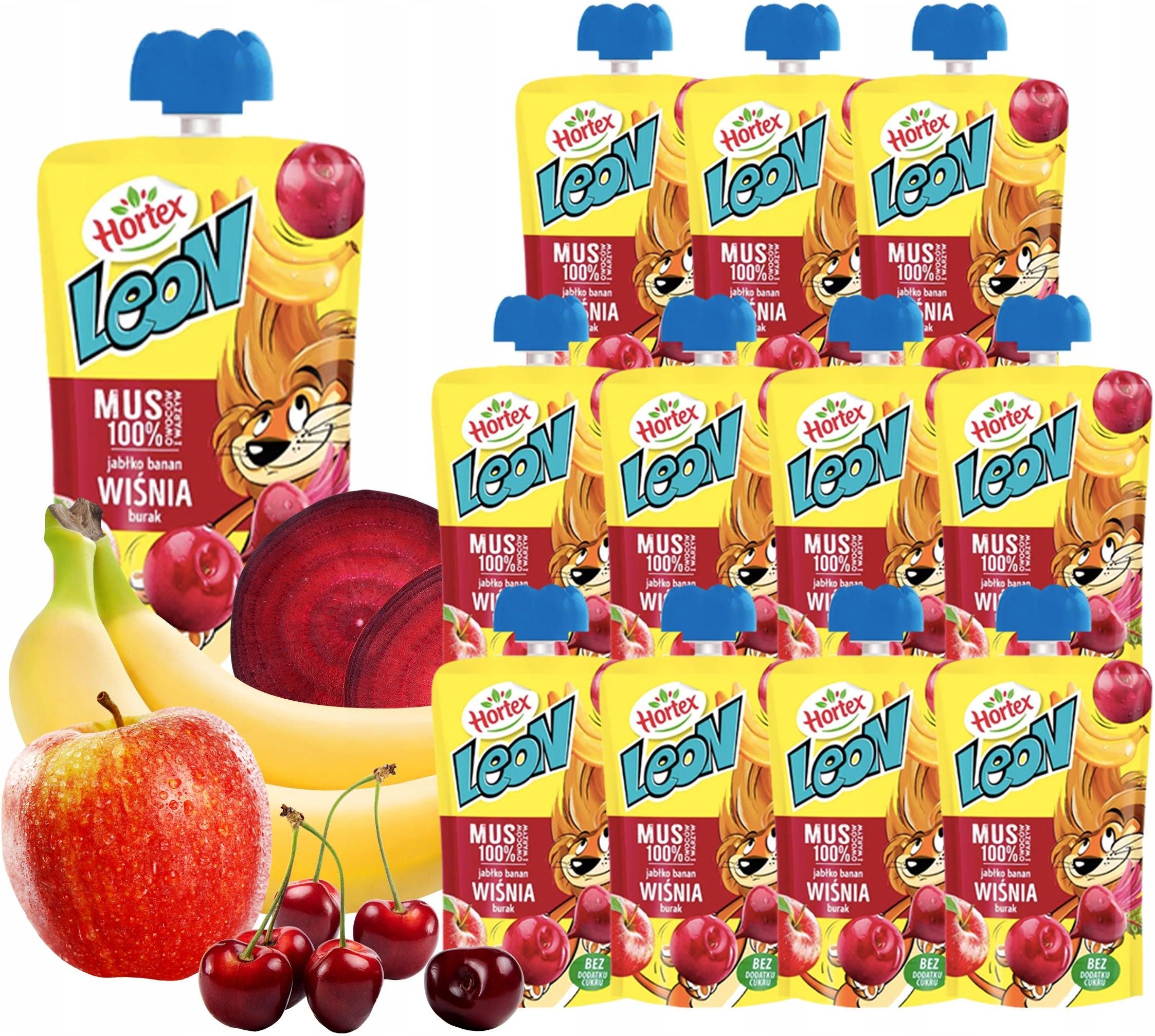 Hortex Leon Mus Jabłko Banan Wiśnia Burak 12X100G - Ceny i opinie - Ceneo.pl