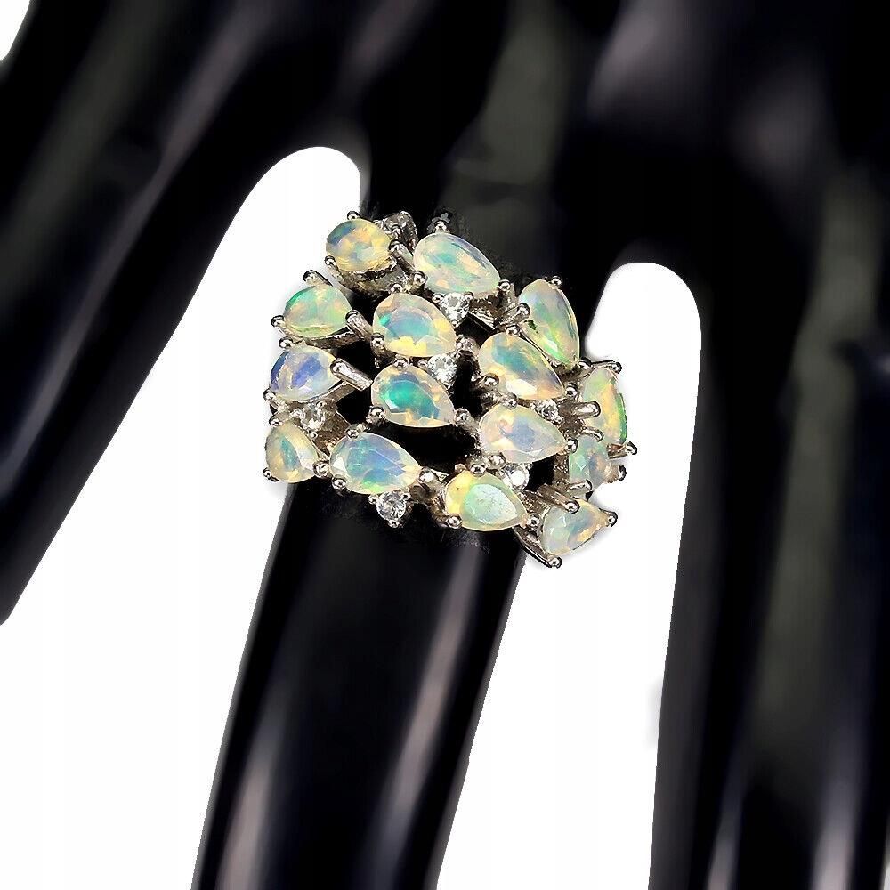 Pierścionek 925 opale ogniste r 12 białe topazy - Ceny i opinie - Ceneo.pl