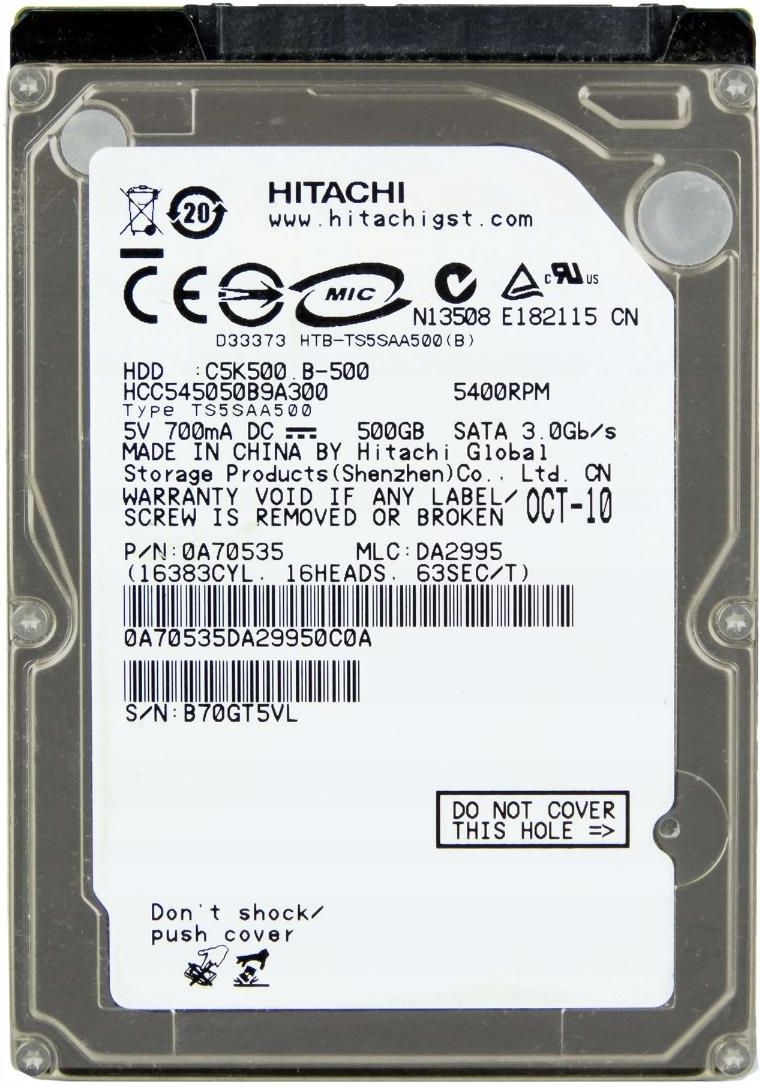 Dysk twardy Hitachi 500Gb 5.4K Sata Ii 2.5'' (HCC545050B9A300) - Opinie i ceny na Ceneo.pl