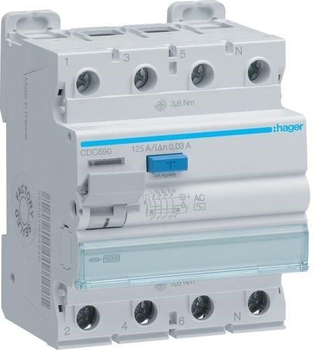 Bezpiecznik Hager Wyłącznik Różnicowoprądowy Cdc690 Rccb 3P+N 125A 30Ma ...