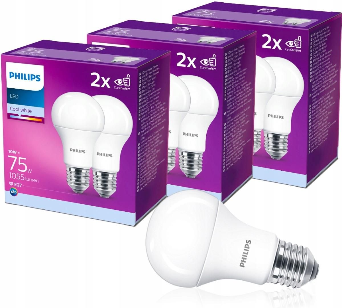 Philips 6X Żarówka Led E27 10W 75W 1055Lm 4000K (502516Zestawkompletwydajnaneutralna) - Opinie i ...