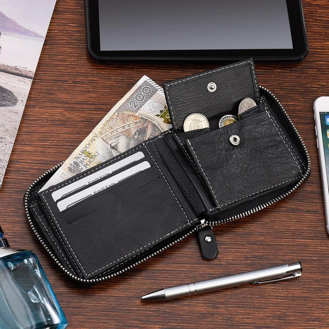 Czarny skórzany portfel zasuwany duży RFiD Wild Horse H02 - Ceny i ...